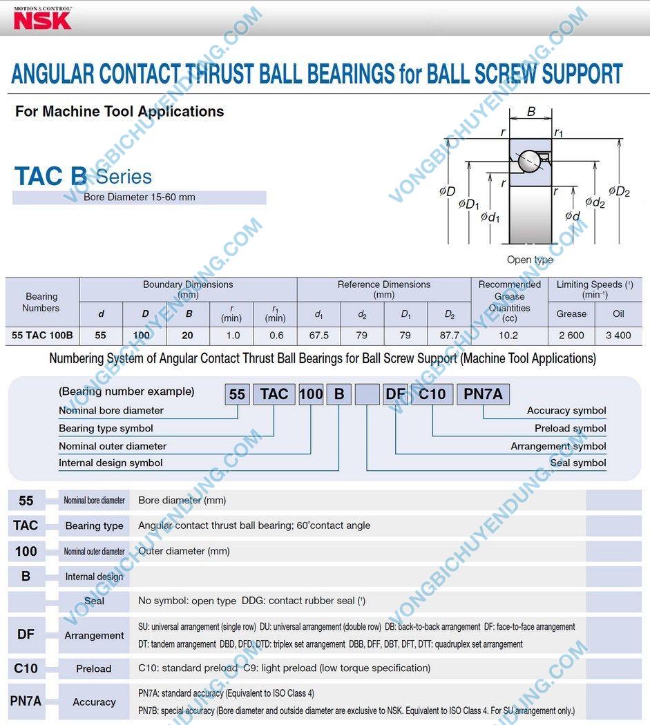 VÒNG BI NSK 55TAC100BSUC10PN7B, BẠC ĐẠN NSK 55TAC100BSUC10PN7B ...