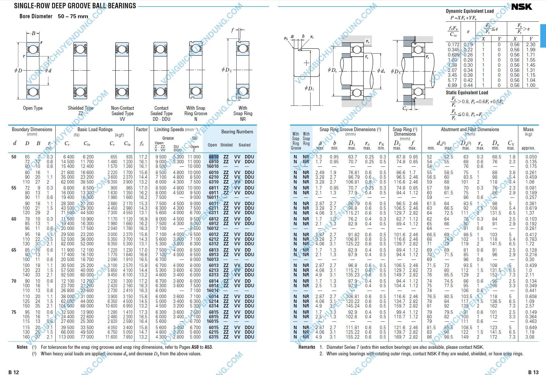 Vòng bi NSK 6310DDU, Bạc đạn NSK 6310DDU - 50x110x27mm
